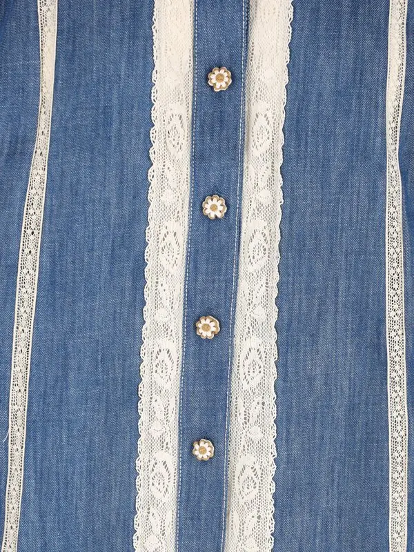 Zimmermann Awaken Denim Shirt With Crochet Floral Buttons