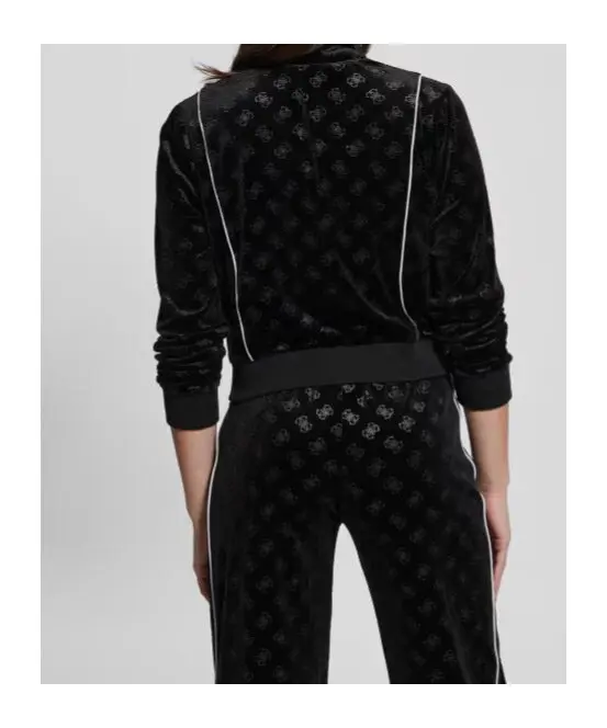 Guess Embossed Logo Velour Zip-up Sweater