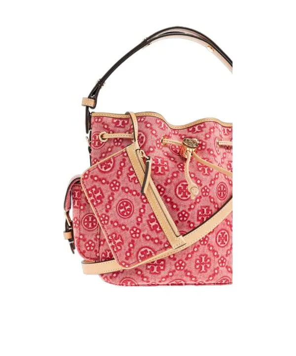 Tory Burch T Monogram Denim Bucket Bag - Red