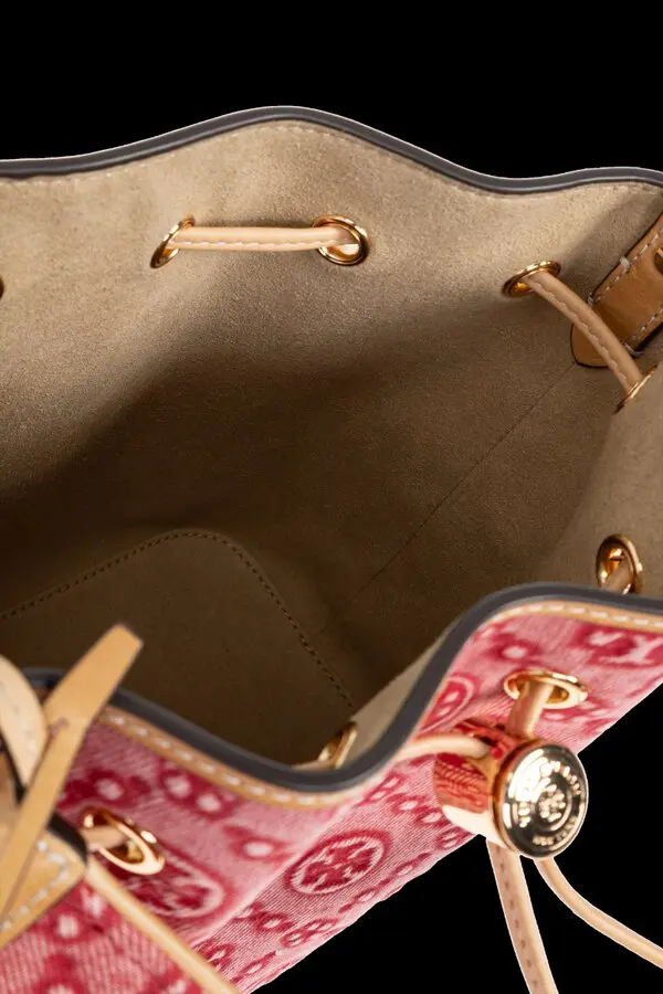 Tory Burch T Monogram Denim Bucket Bag - Red
