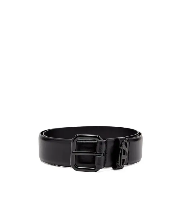 DIESEL® B-1dr Belt With Logo Plaque - Bright Black