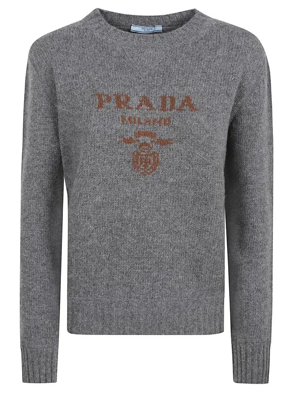 Prada Logo Intarsia Crewneck Jumper - Slate Gray