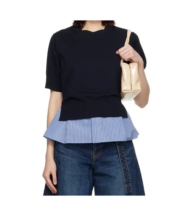 Sacai Short-sleeved Patchwork Knitwear With Striped Layer