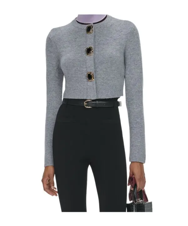 SELF-PORTRAIT Jeweled Button Wool Cardigan