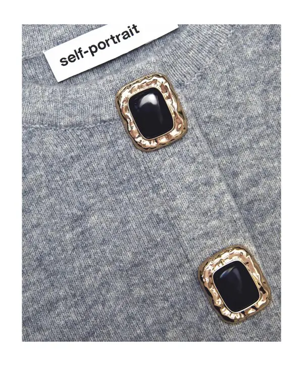 SELF-PORTRAIT Jeweled Button Wool Cardigan