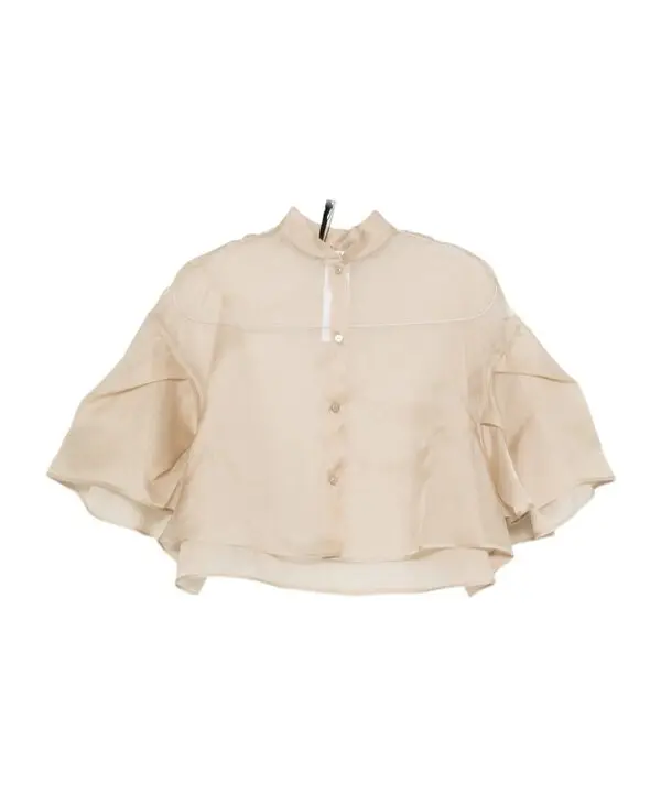 Max Mara High Neck Short Sleeve Sheer Top - Nude