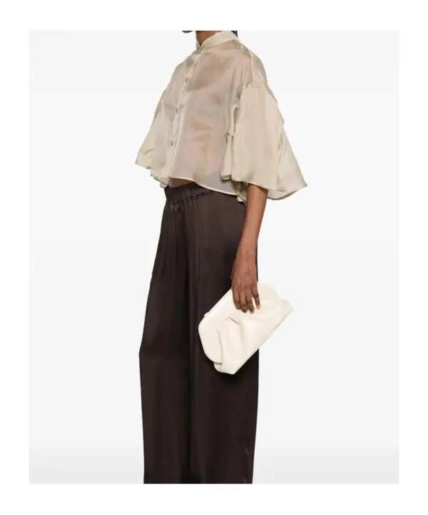 Max Mara High Neck Short Sleeve Sheer Top - Nude