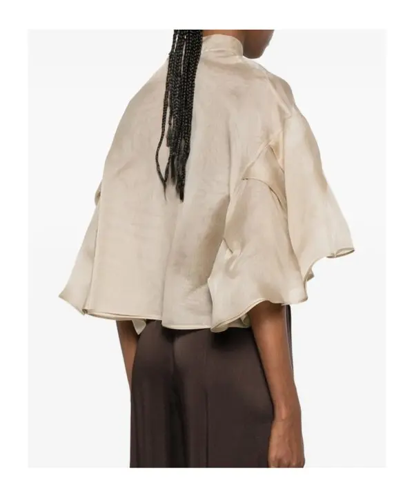 Max Mara High Neck Short Sleeve Sheer Top - Nude