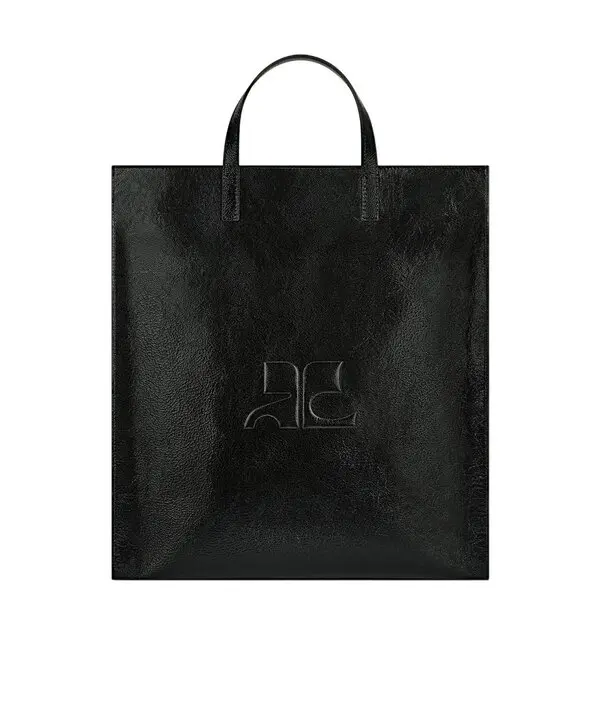 COURREGES Naplack Leather Tote Bag With Shadow Logo - Black