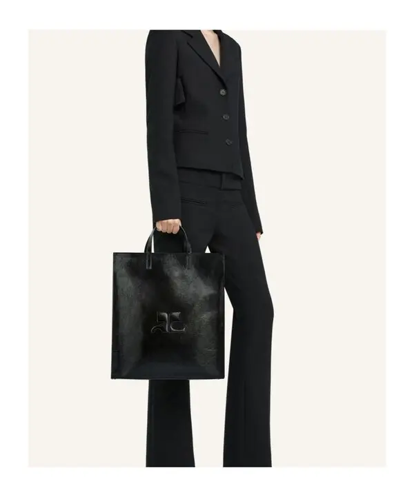 COURREGES Naplack Leather Tote Bag With Shadow Logo
