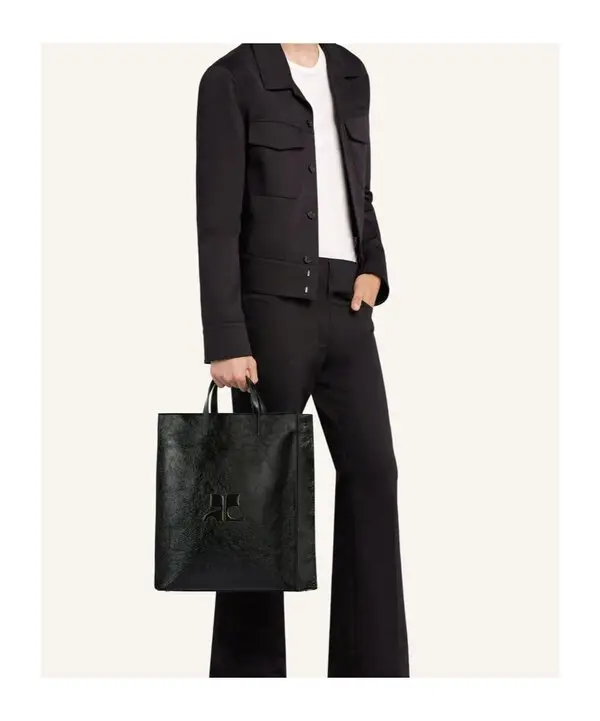 COURREGES Naplack Leather Tote Bag With Shadow Logo