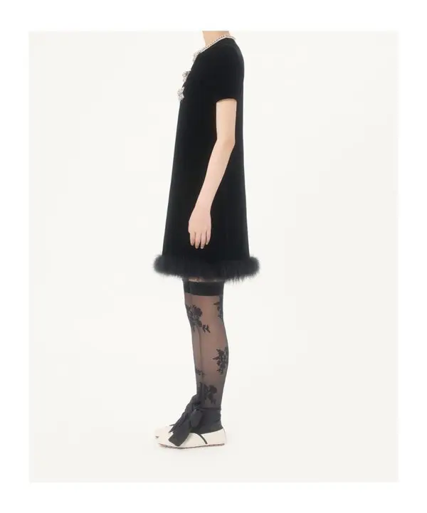 Valentino Garavani Embroidered Sablé Velvet Short Dress With Bows And Rhinestones