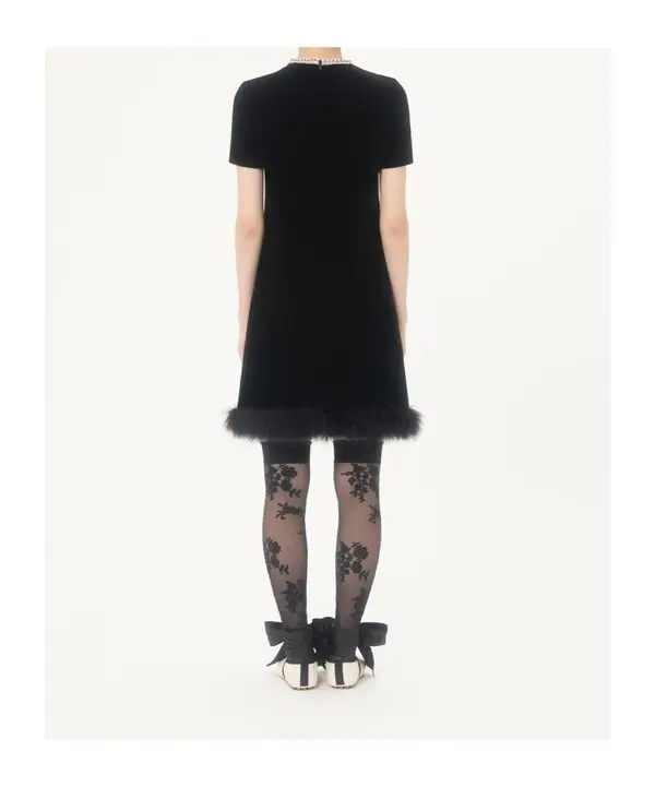 Valentino Garavani Embroidered Sablé Velvet Short Dress With Bows And Rhinestones
