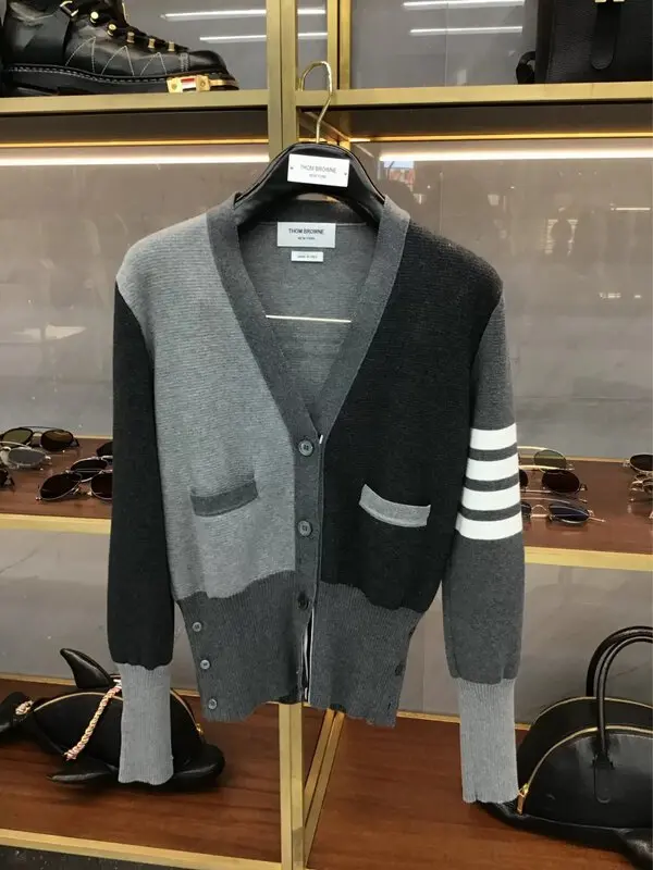 Thom Browne Wool V-neck Cardigan - Gray