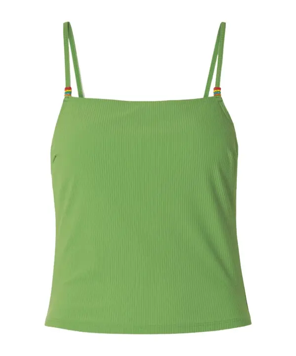 Staud Cleo Bead-embellished Ribbed Bikini Top - Green