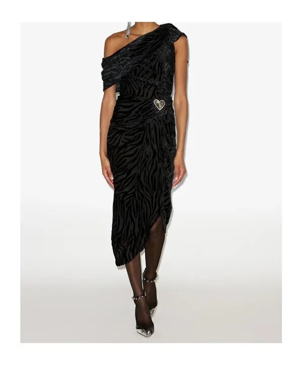 Isabel Marant Étoile Cyane Asymmetrical Zebra Print Midi Dress