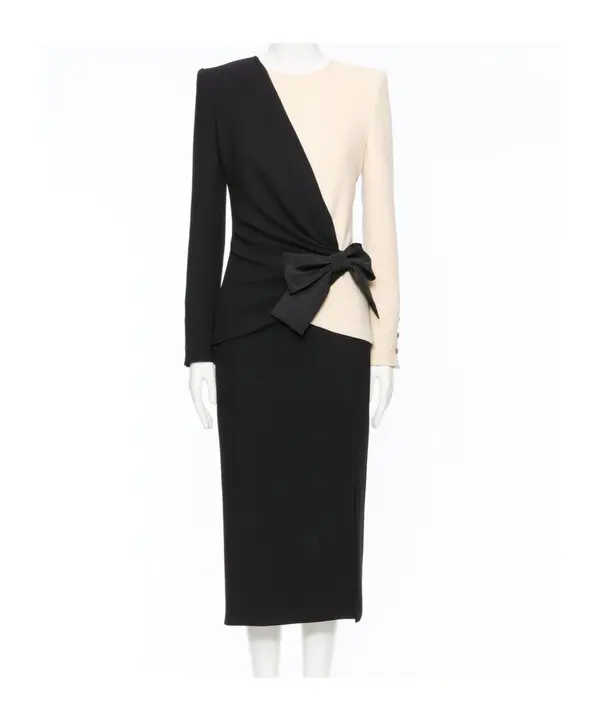 Valentino Garavani Crepe Midi Dress With Contrast Bodice And Faille Bow