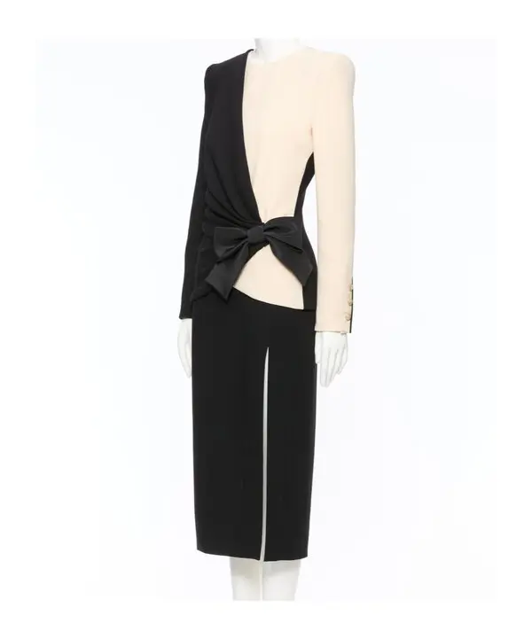 Valentino Garavani Crepe Midi Dress With Contrast Bodice And Faille Bow