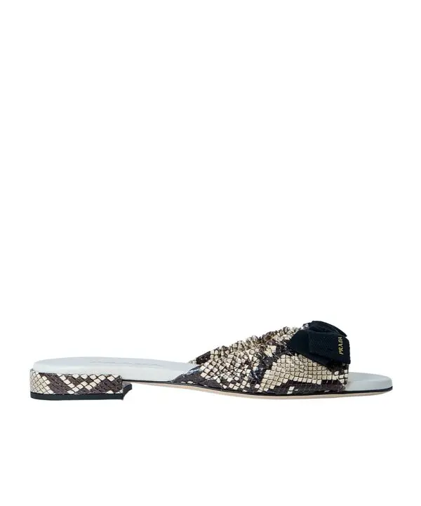 Prada Round Toe Flat Sandals With Bow Detailing - Multicolor