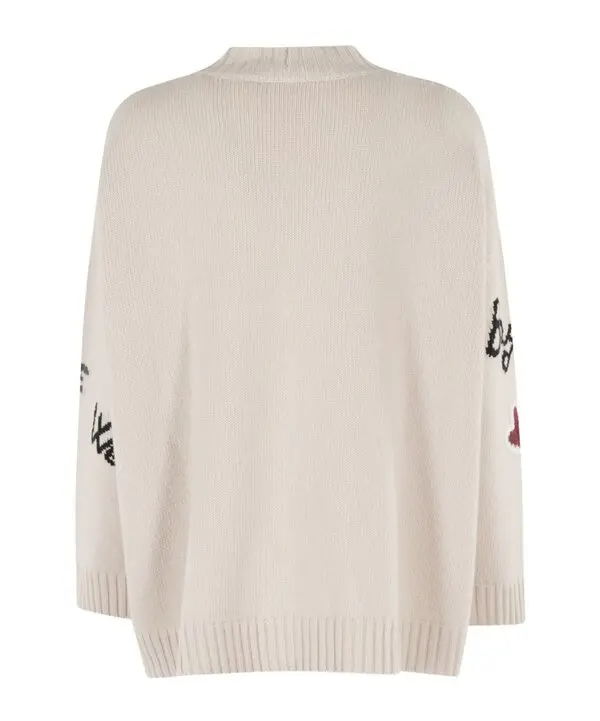Max Mara Oversized Wool Knit Cardigan With Applique