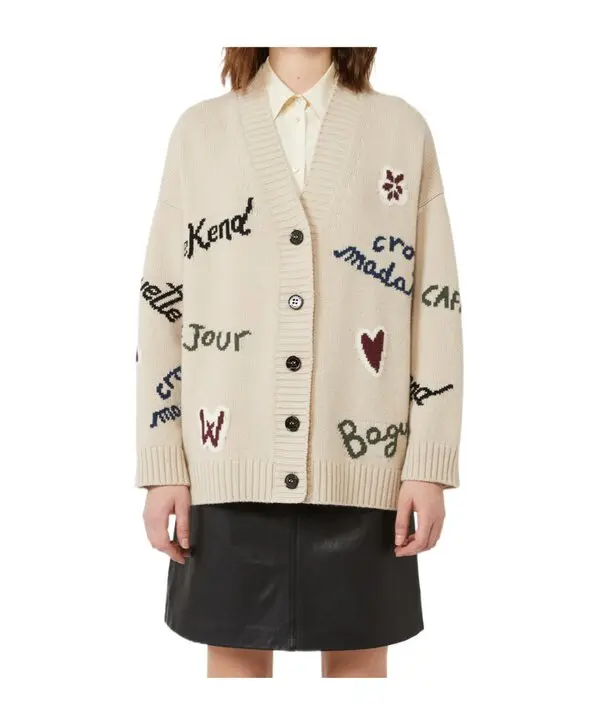 Max Mara Oversized Wool Knit Cardigan With Applique