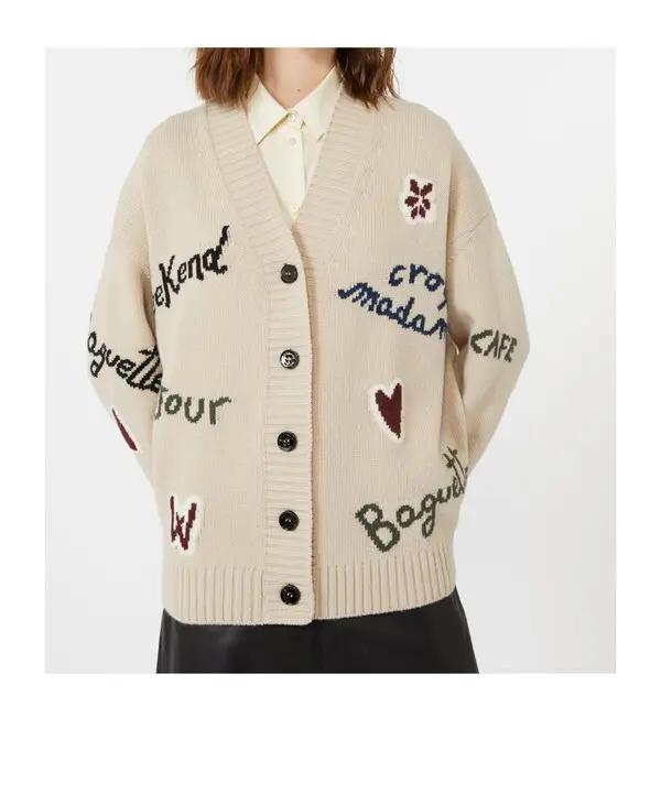 Max Mara Oversized Wool Knit Cardigan With Applique