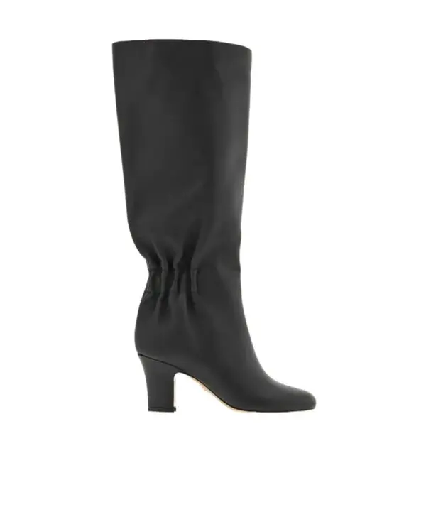 FERRAGAMO Knee High Ruched Leather Boots With Gancini Detail - Black