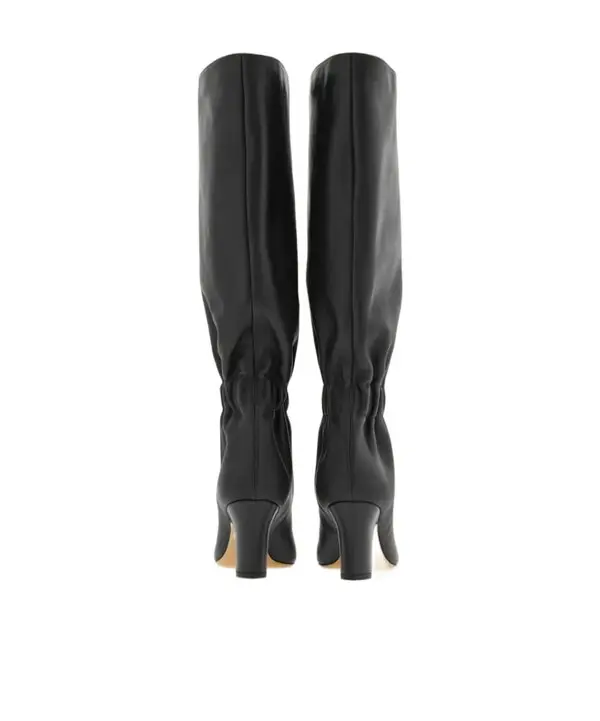 FERRAGAMO Knee High Ruched Leather Boots With Gancini Detail - Black
