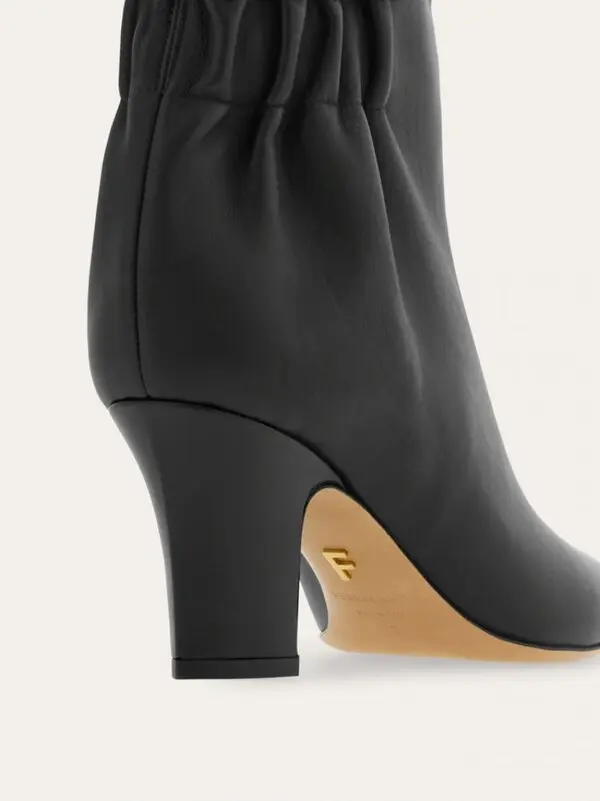 FERRAGAMO Knee High Ruched Leather Boots With Gancini Detail - Black