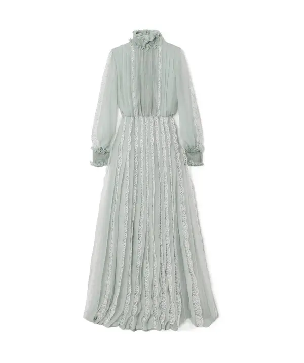 Valentino Garavani Ruffled Lace-trimmed Pleated Silk-chiffon Gown - Light Blue