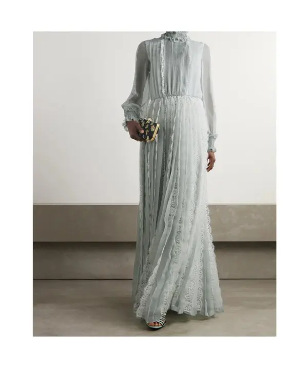 Valentino Garavani Ruffled Lace-trimmed Pleated Silk-chiffon Gown