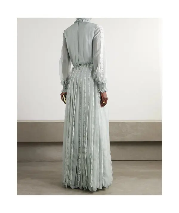 Valentino Garavani Ruffled Lace-trimmed Pleated Silk-chiffon Gown