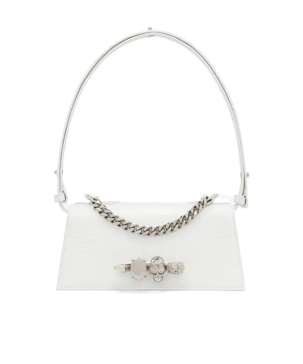 Alexander McQueen Jewelled Embossed Mini Shoulder Bag - White