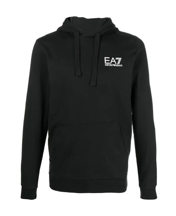 EA7 Logo-print Drawstring Hoodie - Black