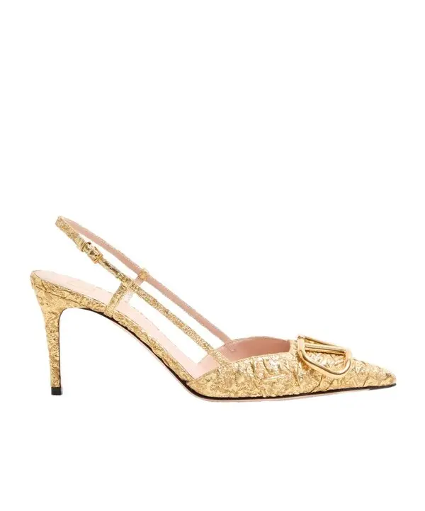 Valentino Garavani Vlogo Signature Pointed Toe Slingback Pumps - Golden
