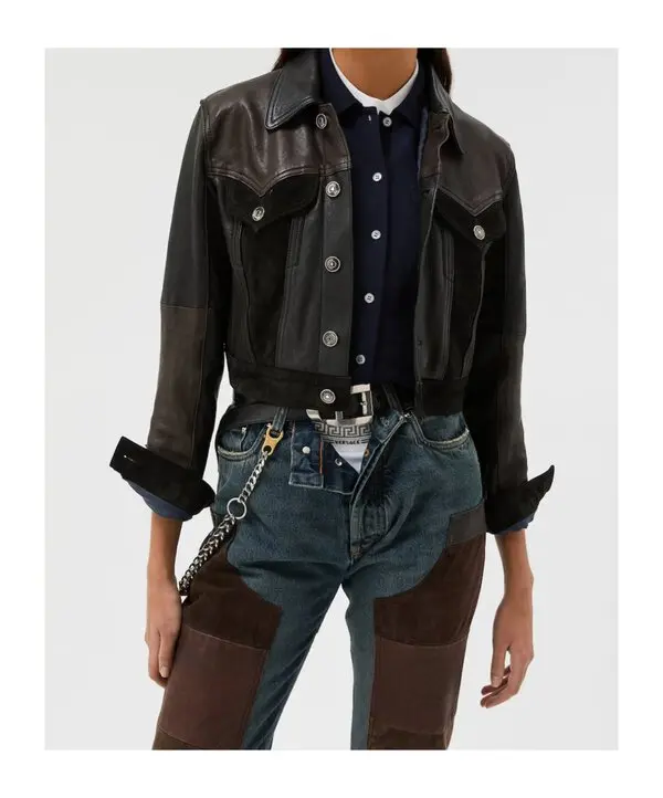 Versace Slim Fit Cropped Leather Blouson Jacket