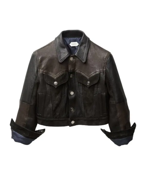 Versace Slim Fit Cropped Leather Blouson Jacket