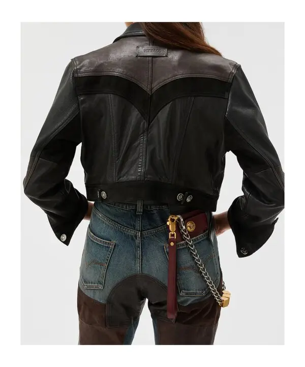 Versace Slim Fit Cropped Leather Blouson Jacket