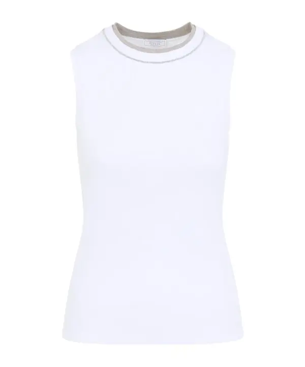 Peserico Contrast Trim Sleeveless Top - White