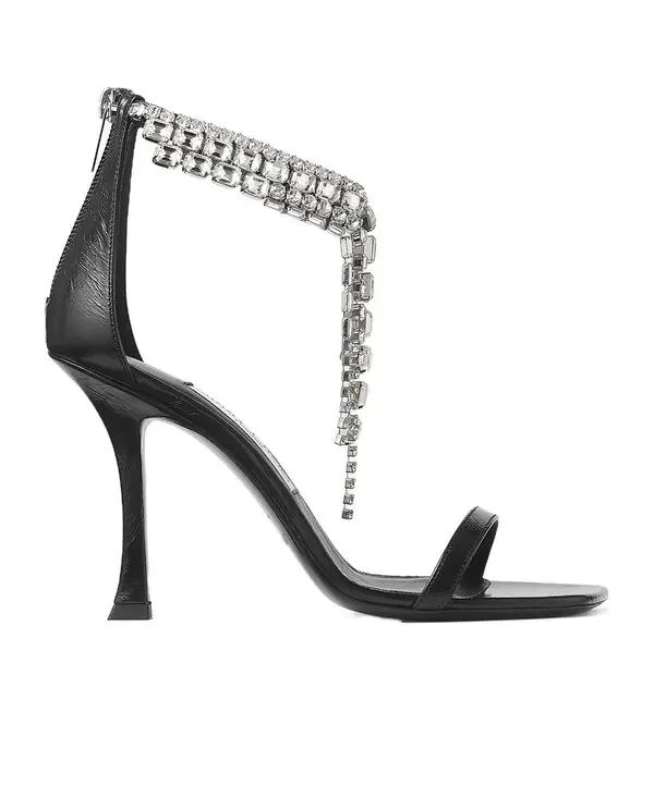 JIMMY CHOO Verity Embellished Strap Heeled Sandals - Black
