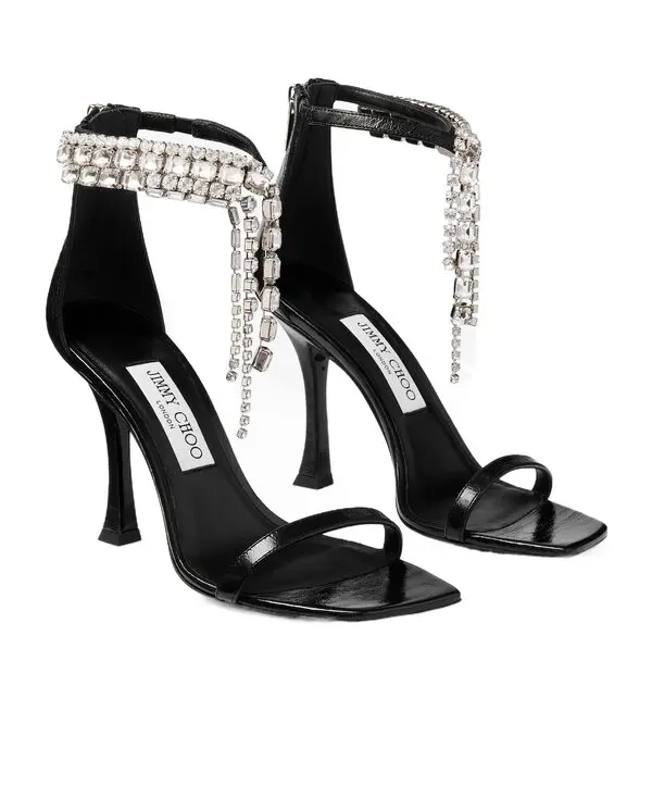 JIMMY CHOO Verity Embellished Strap Heeled Sandals - Black