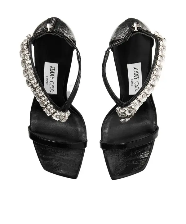 JIMMY CHOO Verity Embellished Strap Heeled Sandals - Black