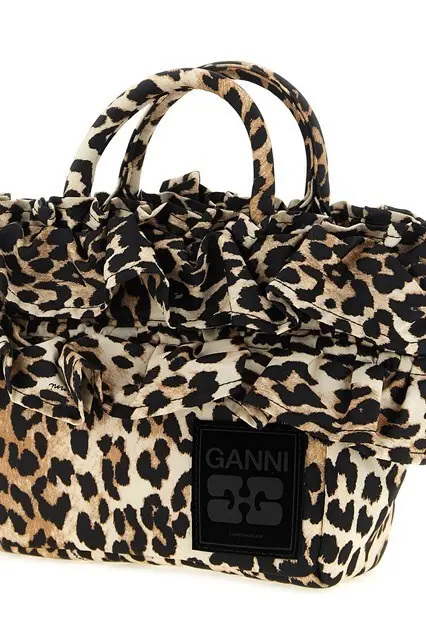 GANNI Ruffled Mini Shopper Bag - Leopard Color