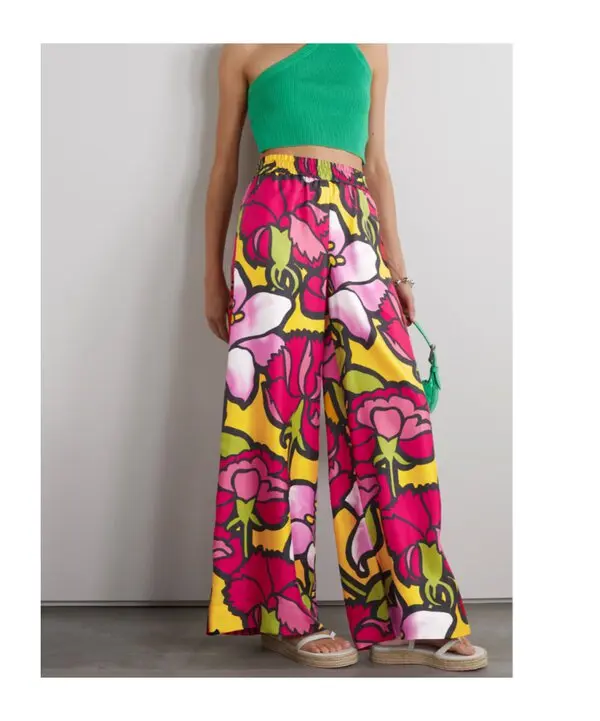 La DoubleJ Silk-twill Wide-leg Floral Print Pants