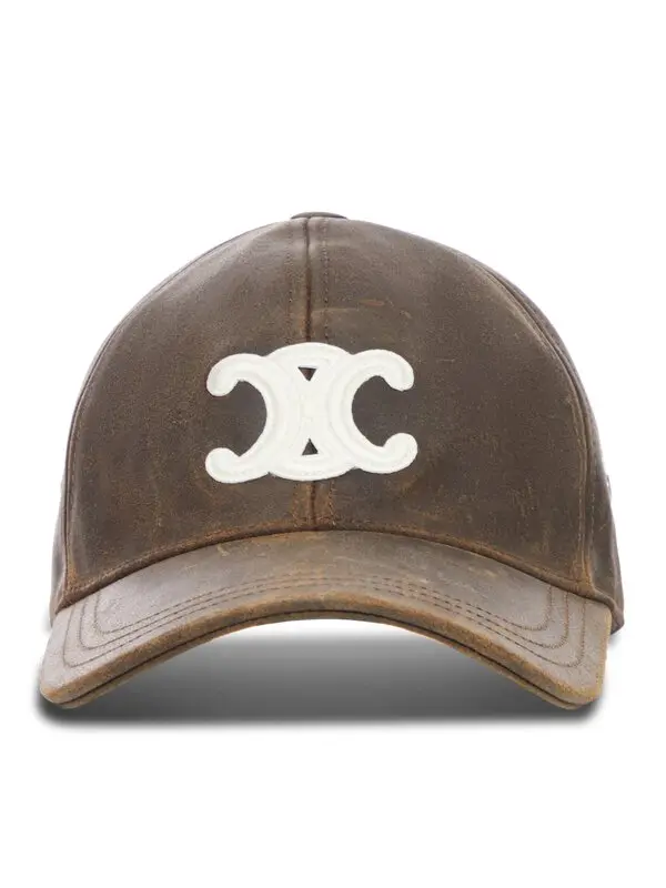 Celine Triomphe Baseball Cap In Waxed Suede Calfskin - Brown