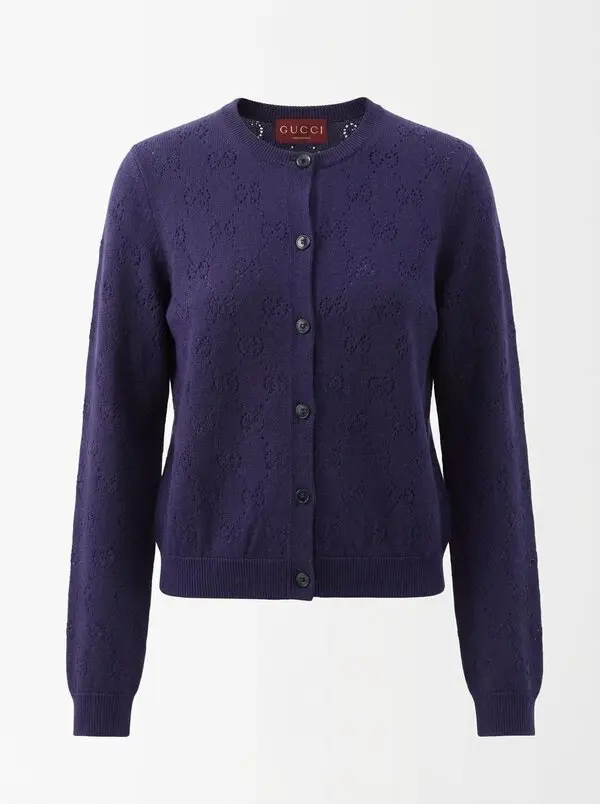 Gucci Gg Pointelle Cotton Silk Cardigan