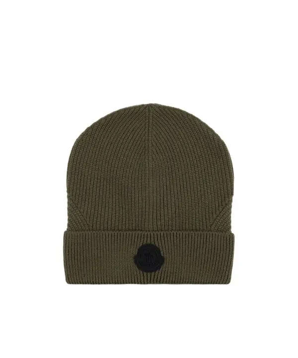Moncler Logo Patch Ribbed Beanie - Green