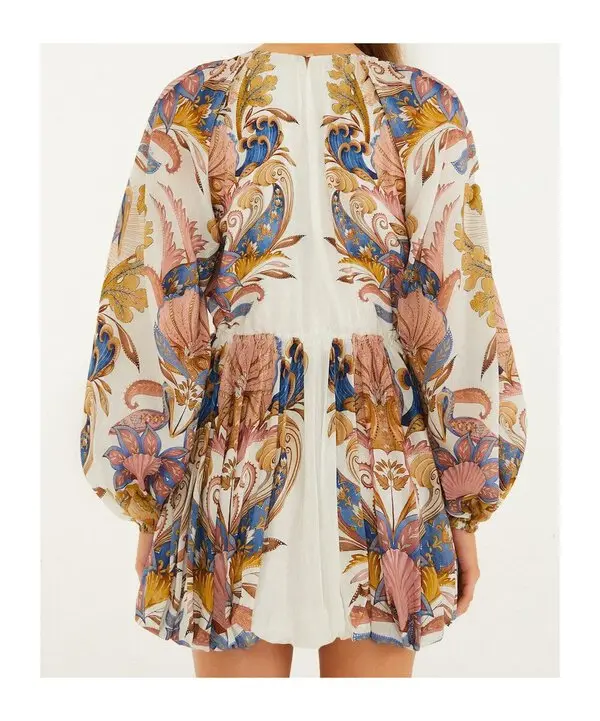Farm Rio V-neck Long Sleeve Printed Dress