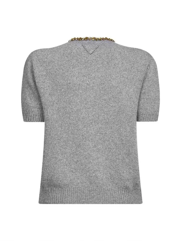 Prada Embellished Short Sleeve Jumper - Grey