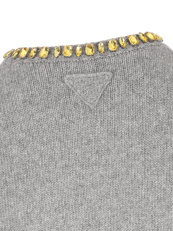 Prada Embellished Short Sleeve Jumper - Grey